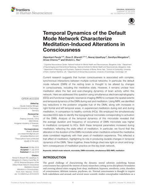 Pdf Temporal Dynamics Of The Default Mode Network Characterize