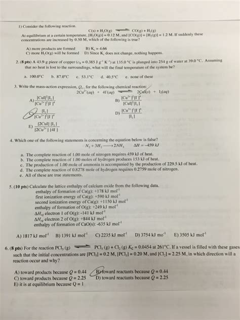 Solved Consider The Following Reaction C S H 2o G