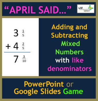 Adding Subtracting Mixed Numbers Game For Distance Learning TpT