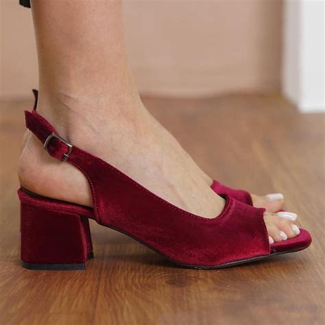 Burgundy Bride Heels Red Velvet Wedding Shoes Low Bridal Block