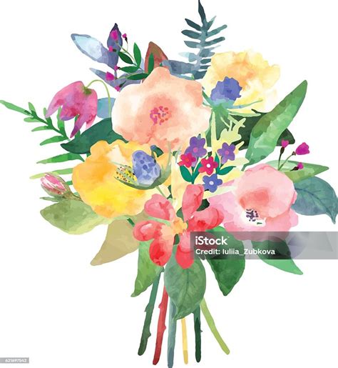 손으로 그린 수채화 꽃다발 격리된 요소입니다 자동차 용 디자인 꽃 식물에 대한 스톡 벡터 아트 및 기타 이미지 꽃 식물 부케 수채화 Istock