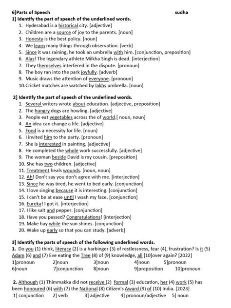 Parts Of Speech With Answers Download Free Pdf Part Of Speech Verb