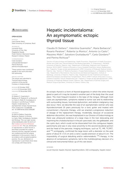 Pdf Hepatic Incidentaloma An Asymptomatic Ectopic Thyroid Tissue