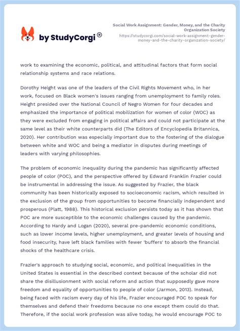 Social Work Assignment Gender Money And The Charity Organization