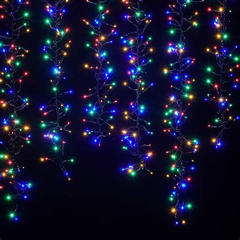 8 Function Twinkle Tree Cascade Cluster Lights And Black Wire