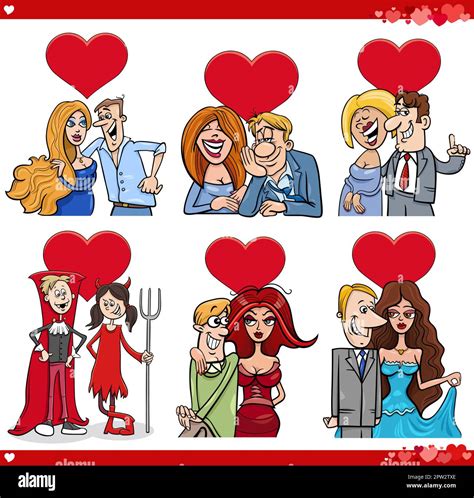 Funny Cartoon Couples In Love On Valentine Day Set Stock Vector Image
