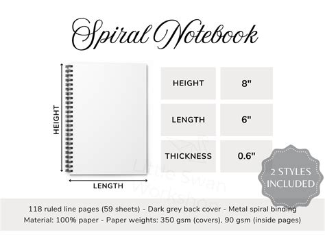 Spiral Notebook Size Chart 2 Versions Journal Sizing Guide Etsy