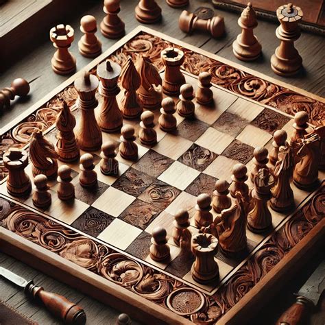 Wooden Chessboard With Intricate Grain A Chessboard Made Of Wood Stock