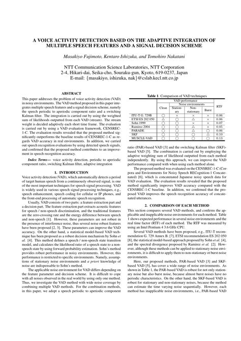 pdf a voice activity detection based on the adaptive integration of