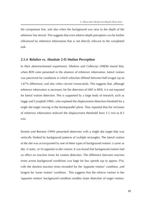 Binocular Vision 16 45 Binocular Motion In Depth Detection The Comparison Line And Also When