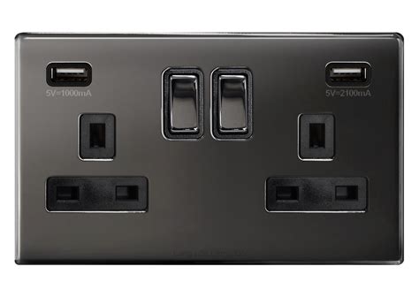 Black Nickel Usb Double Wall Plug Socket Gang A N Gme