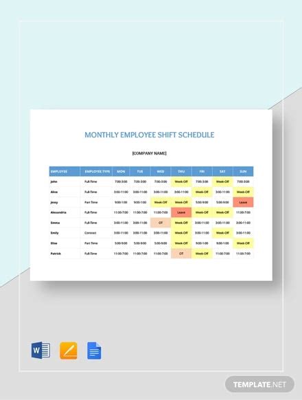 Shift Schedule Template Free Word Excel PDF Format Download