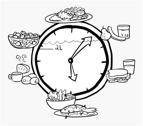 Clocks Clipart Food Lunch Time Clipart Black And White Hd Png