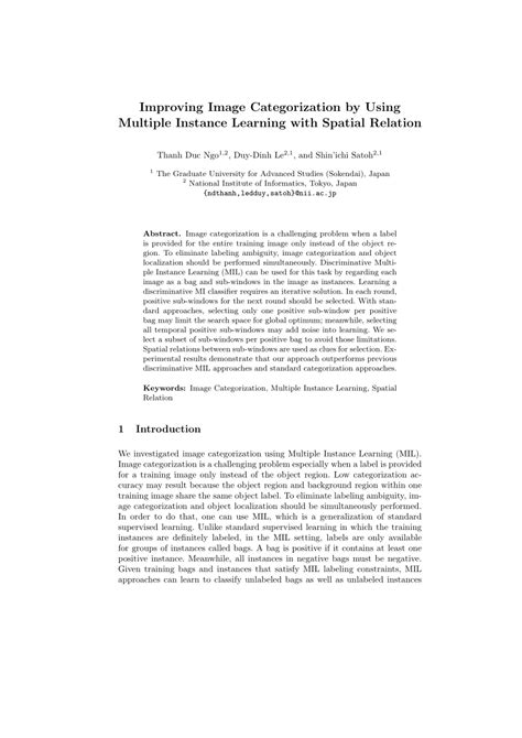 Pdf Improving Image Categorization By Using Multiple Instance