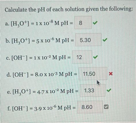 Solved Calculate The PH Of Each Solution Given The Chegg Com