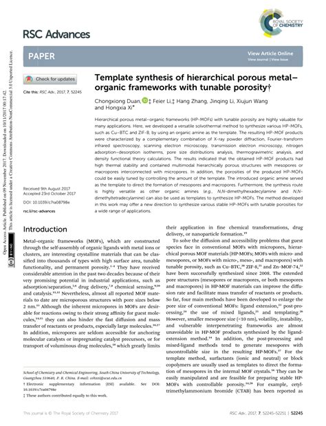 pdf template synthesis of hierarchical porous metal organic