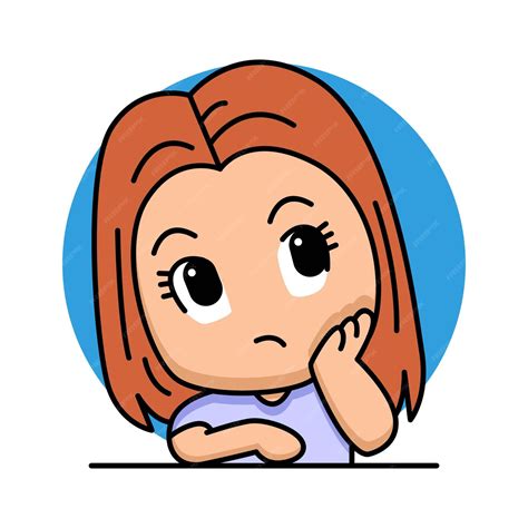 Premium Vector Cute Thinking Woman Cartoon Illustration