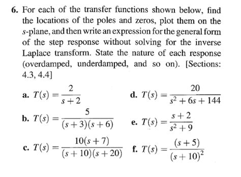 Solved 6 For Each Of The Transfer Functions Shown Below Chegg Com