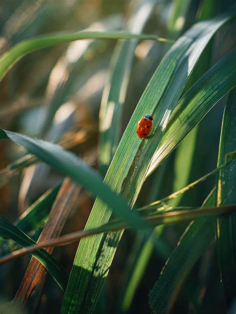 Ladybug On A Blade Of Grass In The Summer Stock Image Image Of Insect
