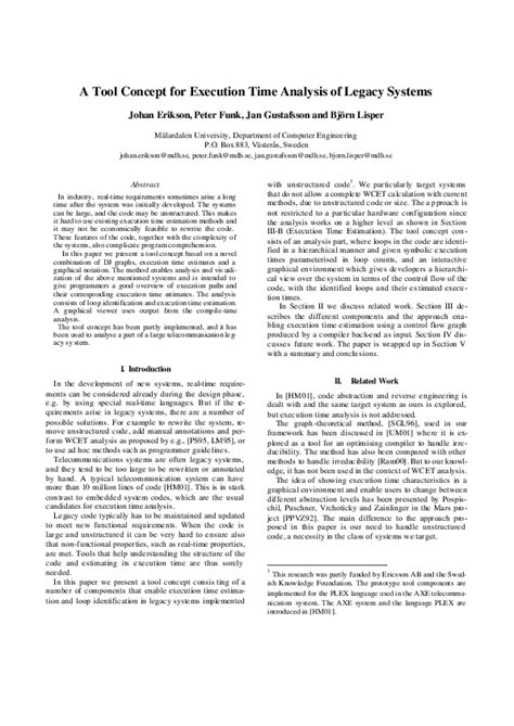 pdf a tool concept for execution time analysis of legacy systems