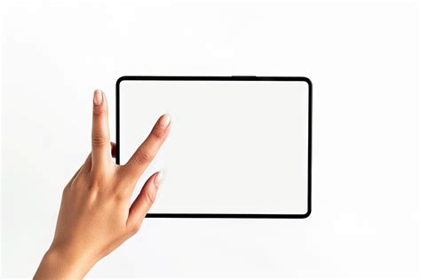 Woman Hand Using A Touch Screen Device Against White Background