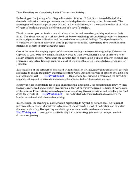 Meaning Of Dissertation Paper Pdf Thesis Expert