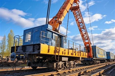 Premium Photo A Crane Is Lifting A Train On The Tracks