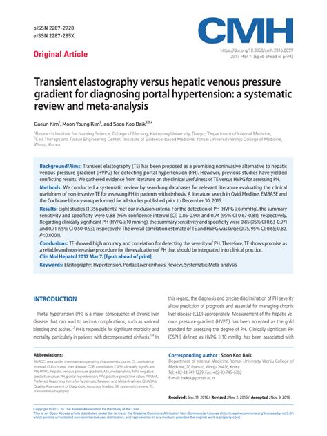 Pdf Transient Elastography Versus Hepatic Venous Pressure Gradient