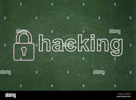 Safety Concept Closed Padlock Icon And Text Hacking On Green Chalkboard Background D Render