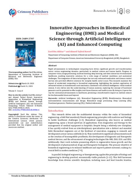 Innovative Approaches In Biomedical Engineering Bme And Medical Ai