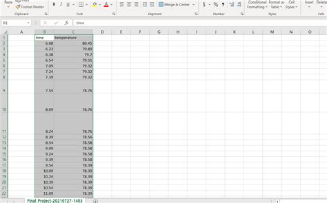 Excel Trying To Make Temperature Vs Time Graph But Not Coming Out