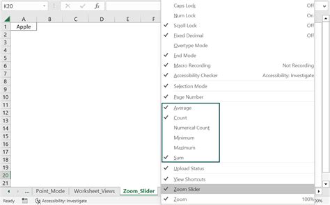 Status Bar In Excel Modes Views Functions How To Customize
