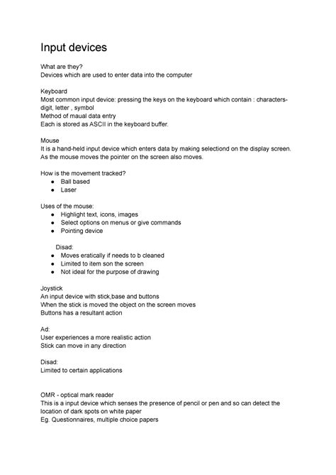 Csec It Notes On Input Devices Input Devices What Are They Devices