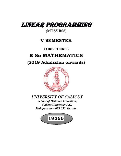 Linear Programming Notes For Mts5 B08 V Semester B Sc Mathematics