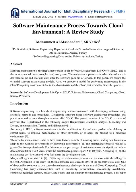 Pdf Software Maintenance Process Towards Cloud Environment A Review