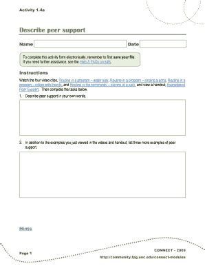 Fillable Online Describe Peer Support In This Activity Learners Watch Video Clips And Review A