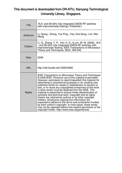 Pdf 16 6 And 28 Ghz Fully Integrated Cmos Rf Switches With Improved