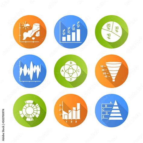 Chart And Graph Flat Design Long Shadow Glyph Icons Set Temperature