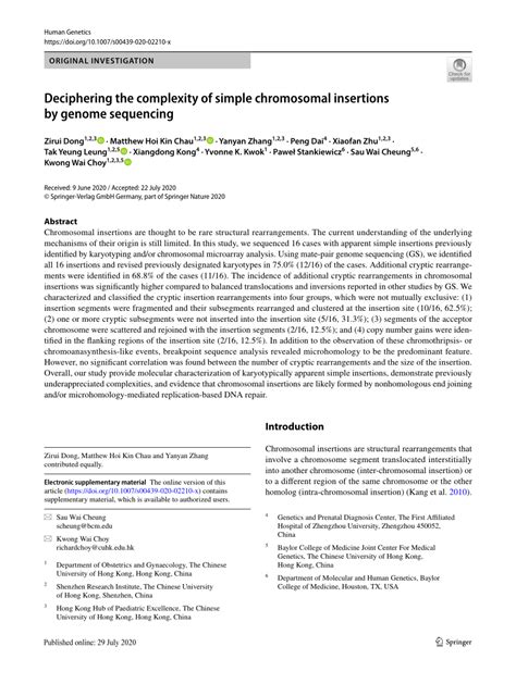 Pdf Deciphering The Complexity Of Simple Chromosomal Insertions By Genome Sequencing