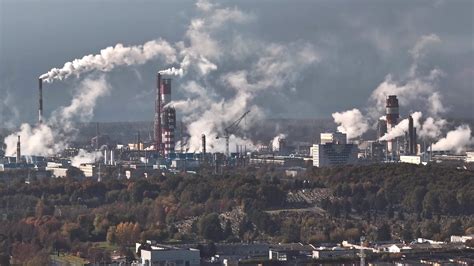 Aerial View On Smoked Pipes Of Chemical Enterprise Plant Air Pollution