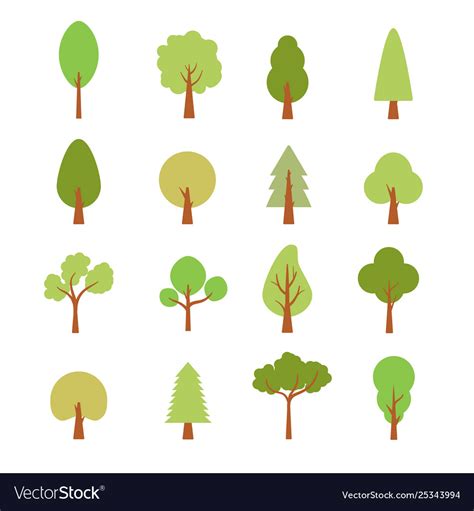 Flat Trees Set Flat Forest Tree Nature Plant Vector Image