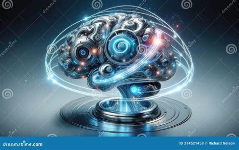 Advanced Artificial Intelligence Robotic Brain With Glowing Circuits Stock Illustration