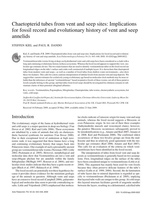 Pdf Chaetopterid Tubes From Vent And Seep Sites Implications For Fossil Record And