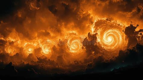A Dramatic Depiction Of Swirling Clouds Resembling Cosmic Phenomena In Fiery Colors Stock