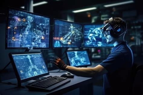 Premium AI Image Virtual Reality Engineer Controlling Robotic Arm