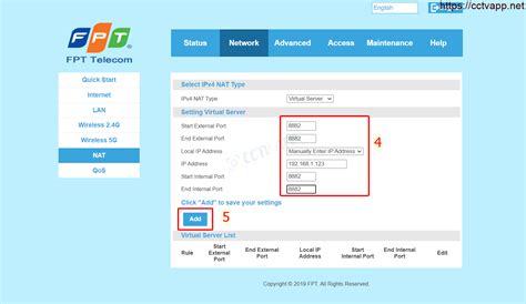 Mở Port NAT Port trên Modem FPT Internet Hub AC F Application System