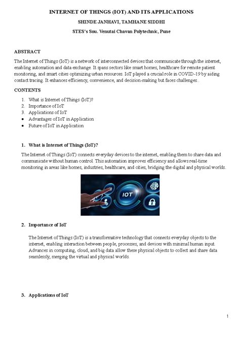 iot iot report internet of things iot and its applications shinde