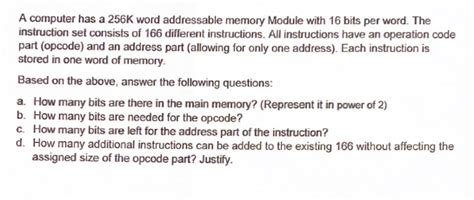 solved a computer has a 256 k word addressable memory module