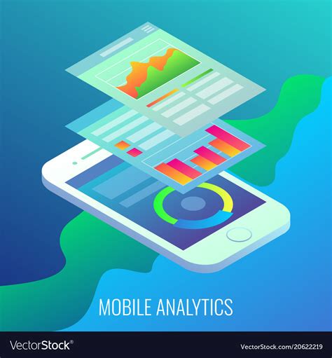 Mobile Analytics Concept Flat Isometric Royalty Free Vector