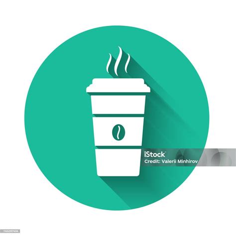 화이트 커피 컵 아이콘 긴 그림자와 고립 뜨거운 커피와 일회용 커피 컵 녹색 원 버튼을 클릭 합니다 벡터 일러스트 0명에 대한 스톡 벡터 아트 및 기타 이미지 Istock